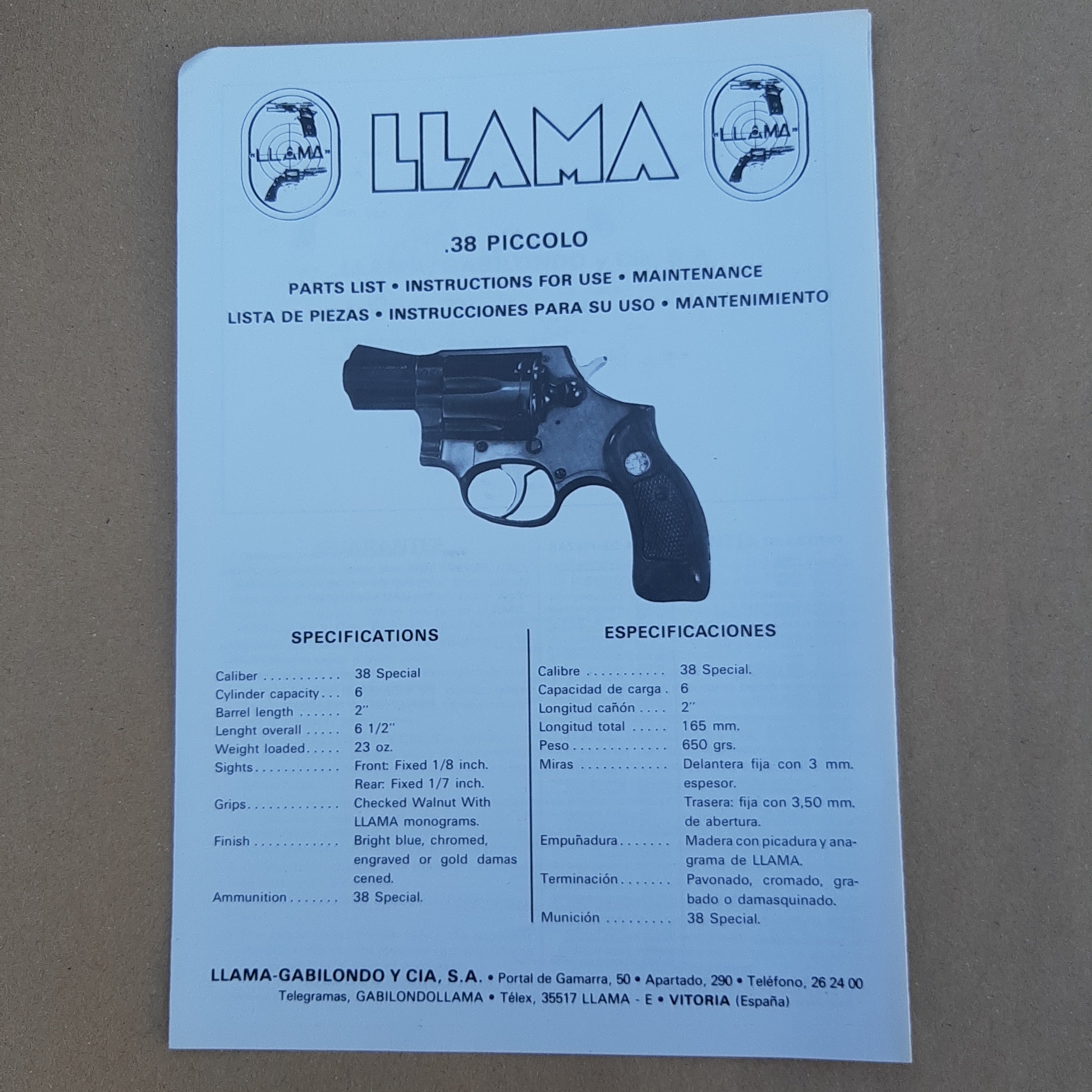 Anleitung Llama Revolver .38 Piccolo – CGP